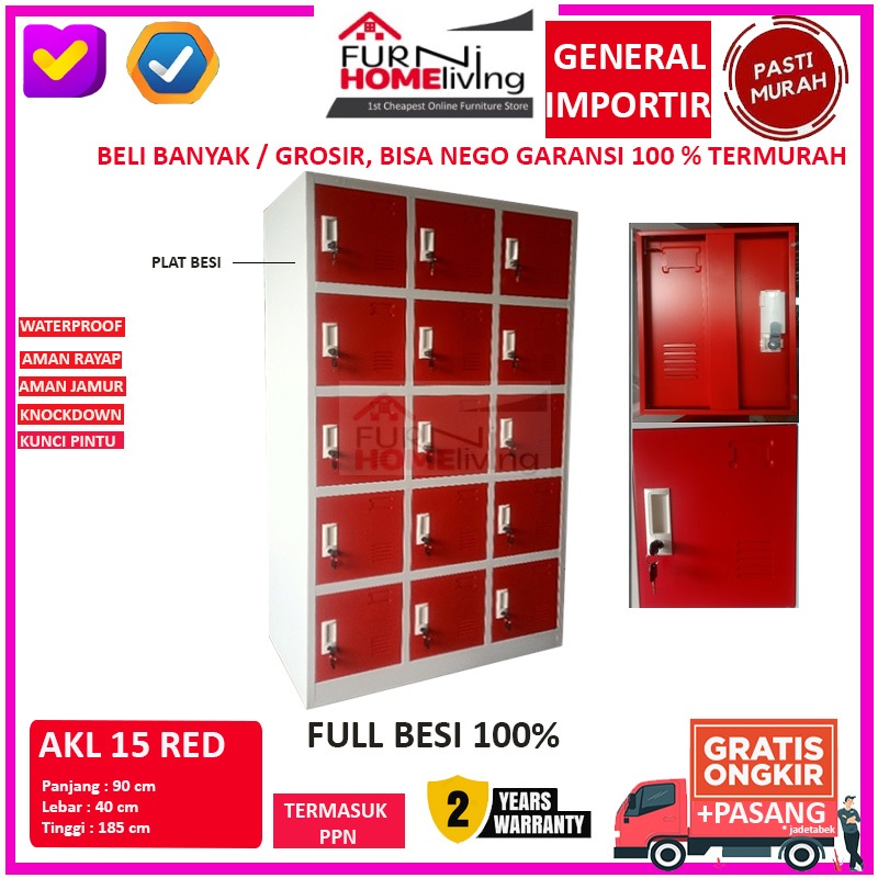 Jual Lemari Loker Besi 15 Pintu Steel Locker Cabinet 15 Doors AKL15 RED ...