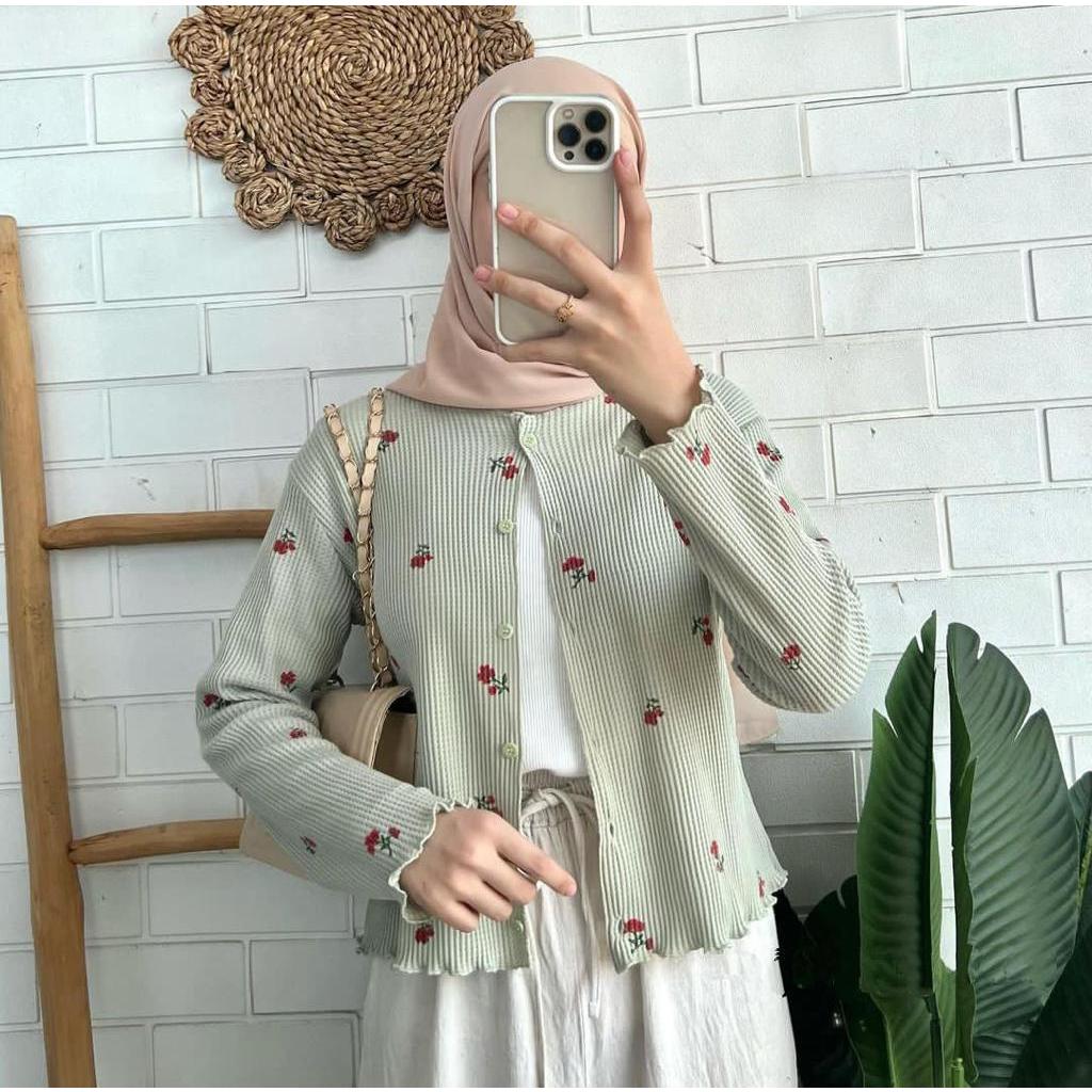 Jual CARDIGAN CROP RAJUT MOTIF BUNGA CARDI CARDY CARDYGAN WANITA MUSLIMAH TERMURAH BTCSOLO ...
