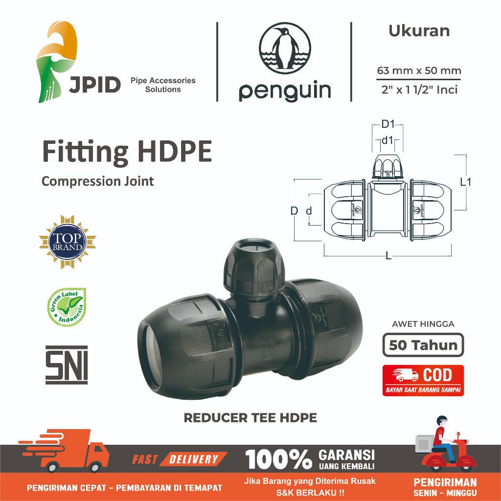 Jual Fitting HDPE Reducer Tee 63mm x 50mm | Shopee Indonesia