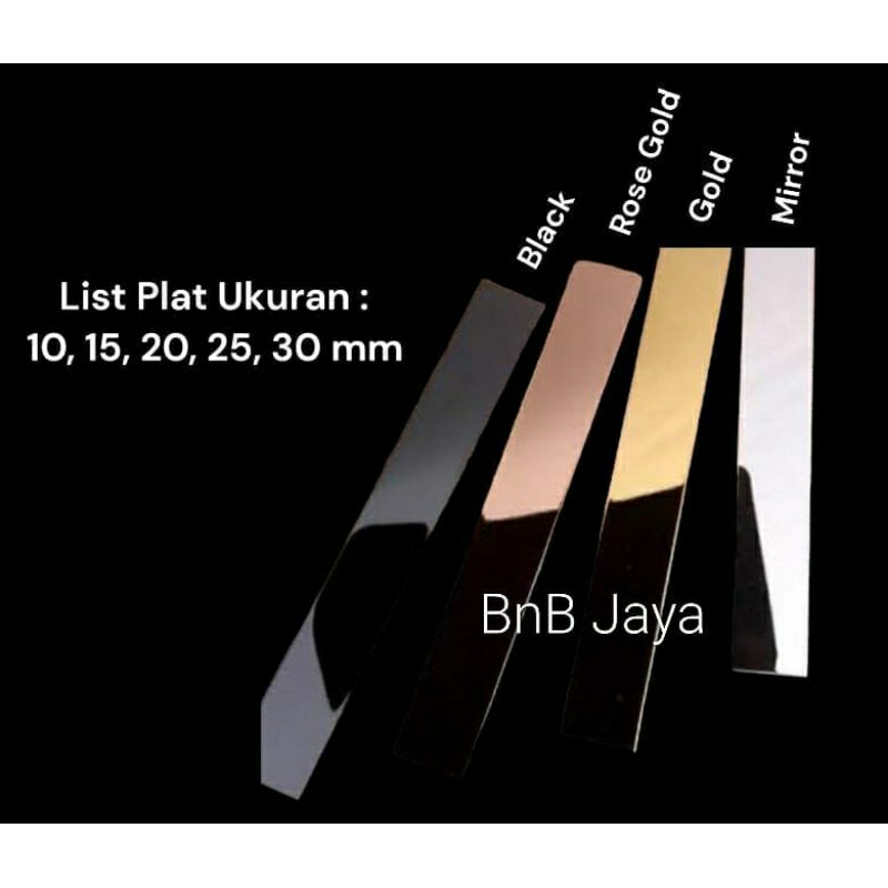 Jual List Plat Strip Gold, Mirror, Rose Gold, Black (uk.10 15 20 25 30 ...