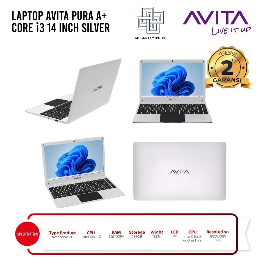 Jual Laptop Avita Pura A+ Core i3-1215U ram 8GB 256GB 14" IPS Windows ...
