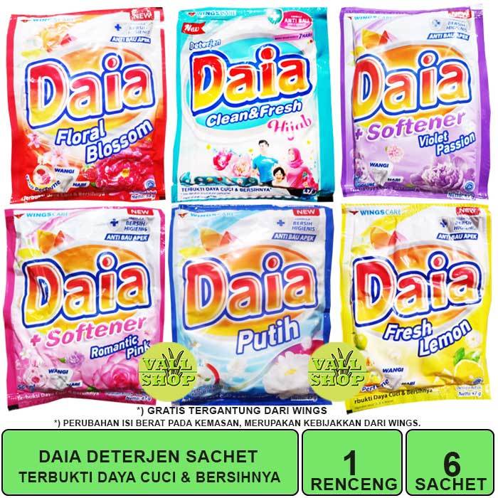 Jual DAIA DETERGENT BUBUK 46 GRAM 1 RENCENG ISI 6 SACHET. | Shopee ...