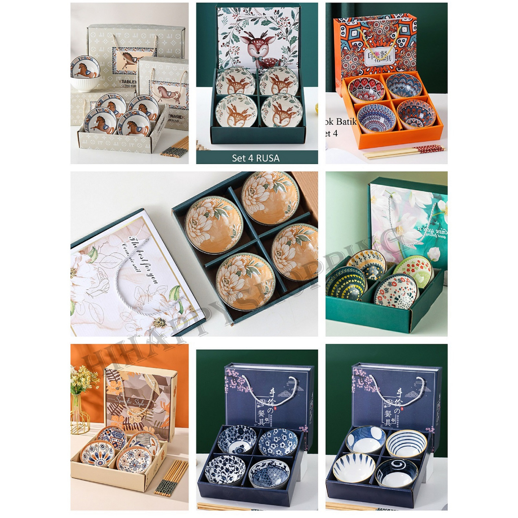 Jual HSM Mangkok Set Mangkok Jepang Set Kotak Kado Premium Quality ...