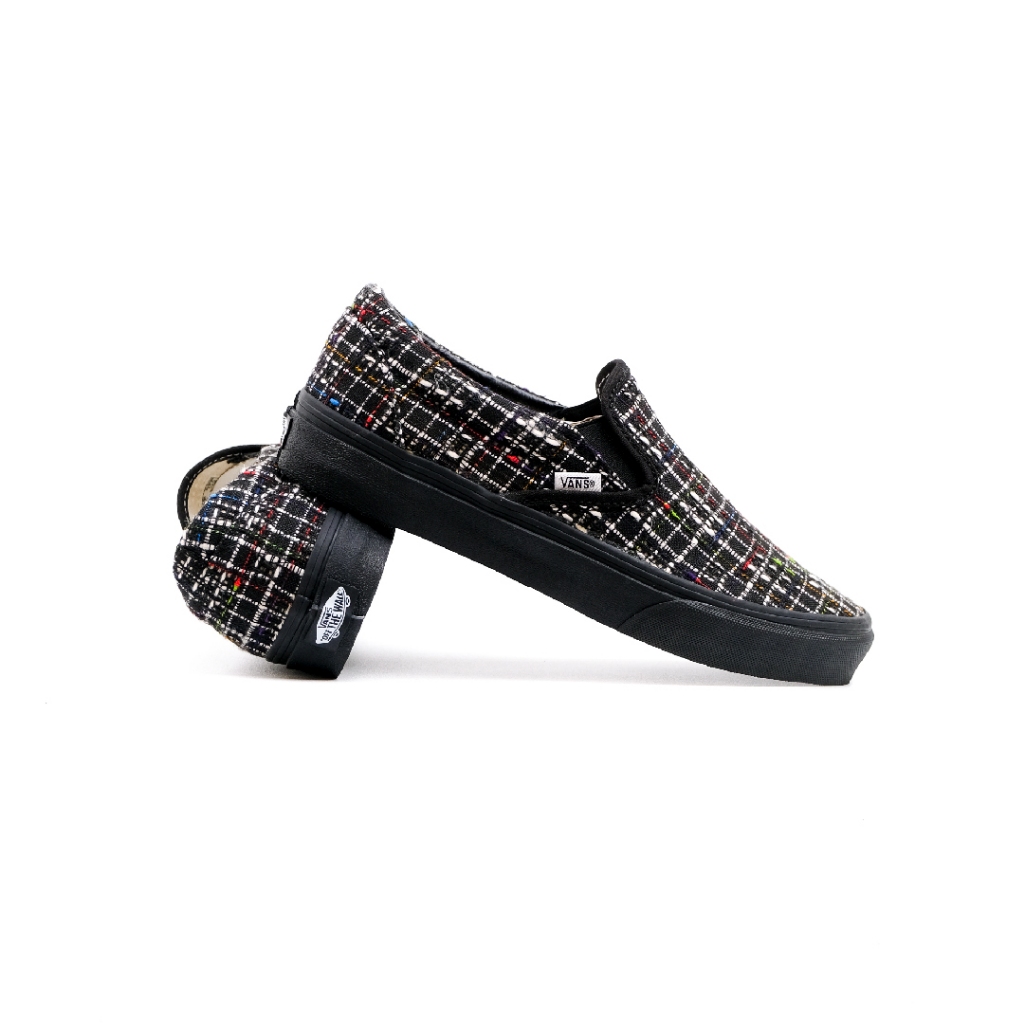 Jual Vans Slip On Plaid Woven Marshmallow Black | Shopee Indonesia