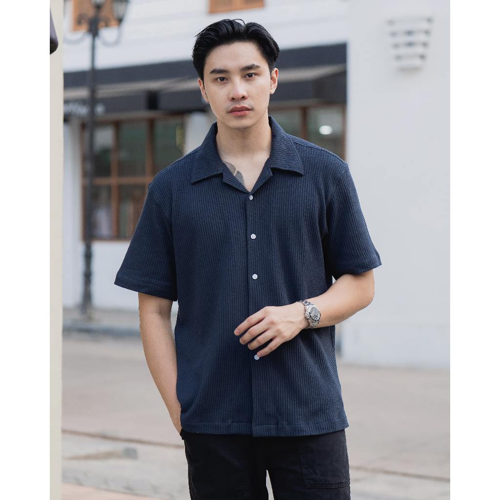 Jual Otaru Kemeja Bowling Waffle in Navy - Kemeja Bowling Pria Premium ...