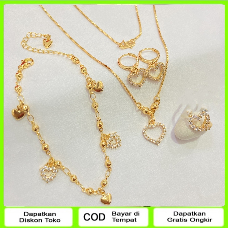Jual Set Perhiasan Love emas muda asli 100%tidak luntur[free surat ...