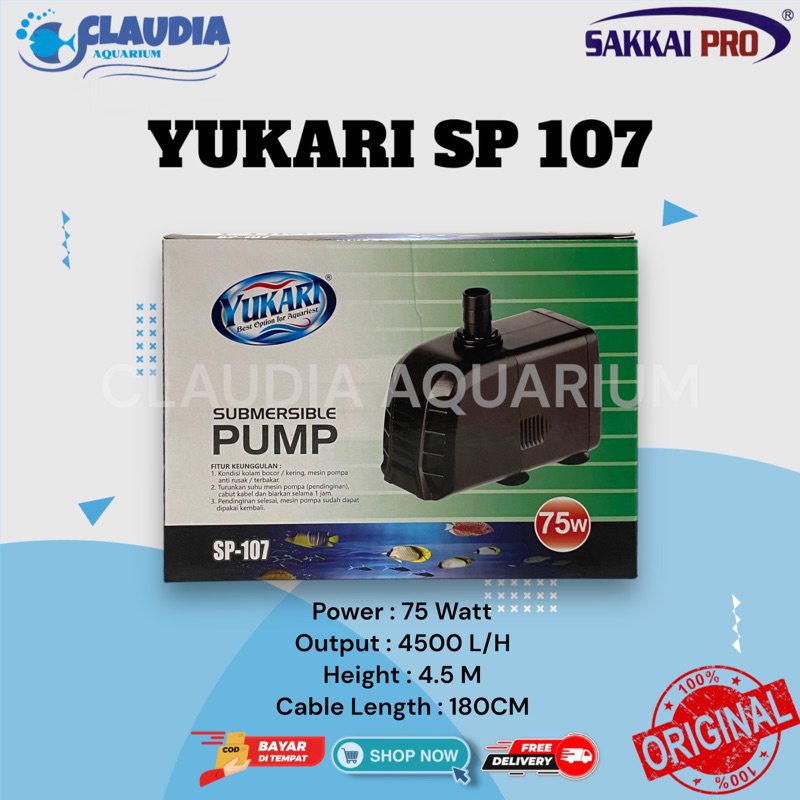 Jual Pompa Celup Submersible Pump YUKARI SP 107 75 Watt Aquarium Kolam Hidroponik Murah 4500 L/H ...