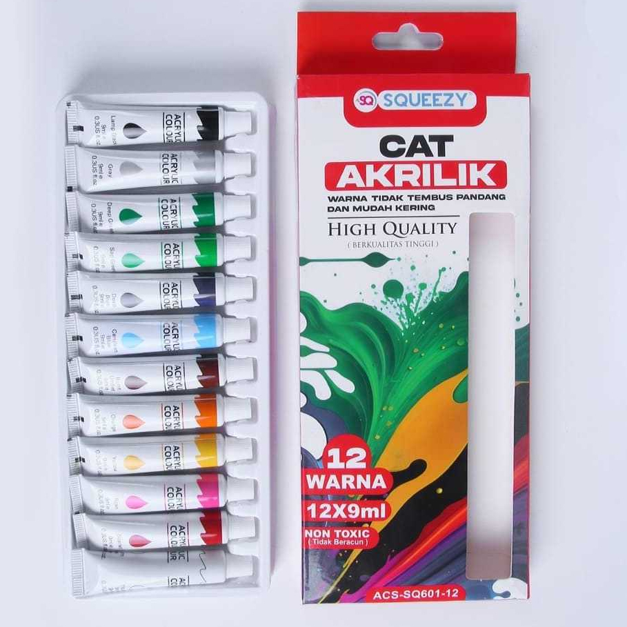 Jual Cat Akrilik Set 12warna 9ml SQUEEZY/Cat Lukis Kanvas Acrylic Color ...