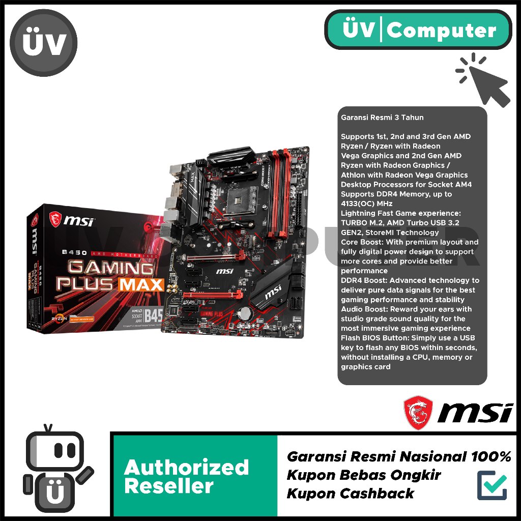 Jual Motherboard Mobo AMD MSI B450 GAMING PLUS MAX DDR4 MA4 ATX | Shopee Indonesia