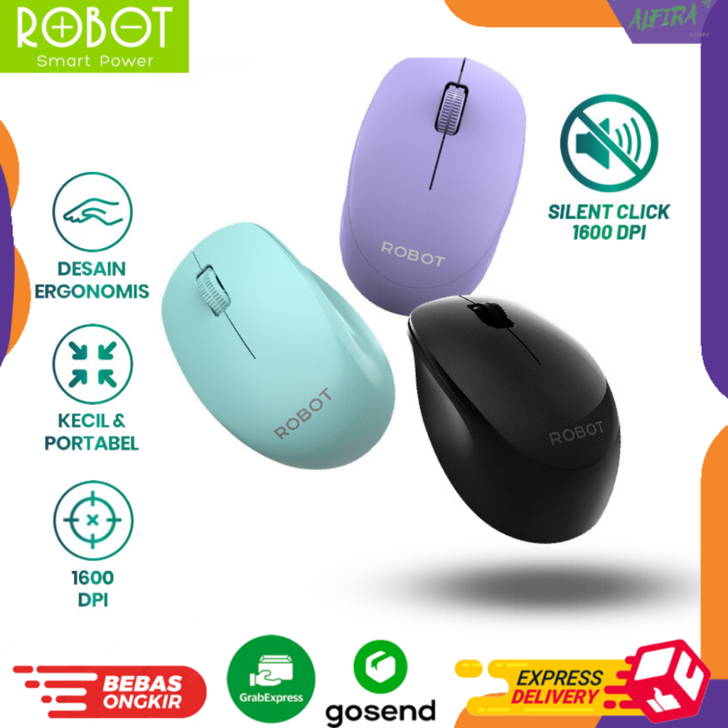 Jual Mouse Bluethooth Wireless ROBOT M205 2.4G 1600DPI Receiver USB bisa untuk PC dan Laptop ...