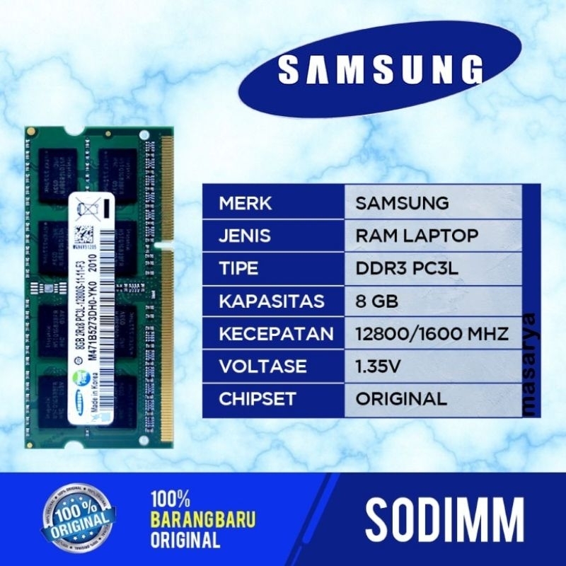 Jual RAM LAPTOP SAMSUNG SODIMM DDR3L 8GB 12800 Mhz 1.35V | Shopee Indonesia