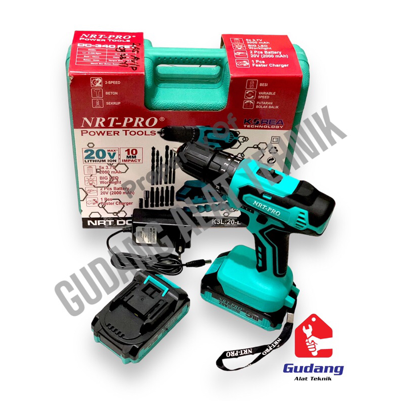 Jual Bor Besi Beton Tembok Baterai 20 Volt Cordless Drill NRT PRO DC ...