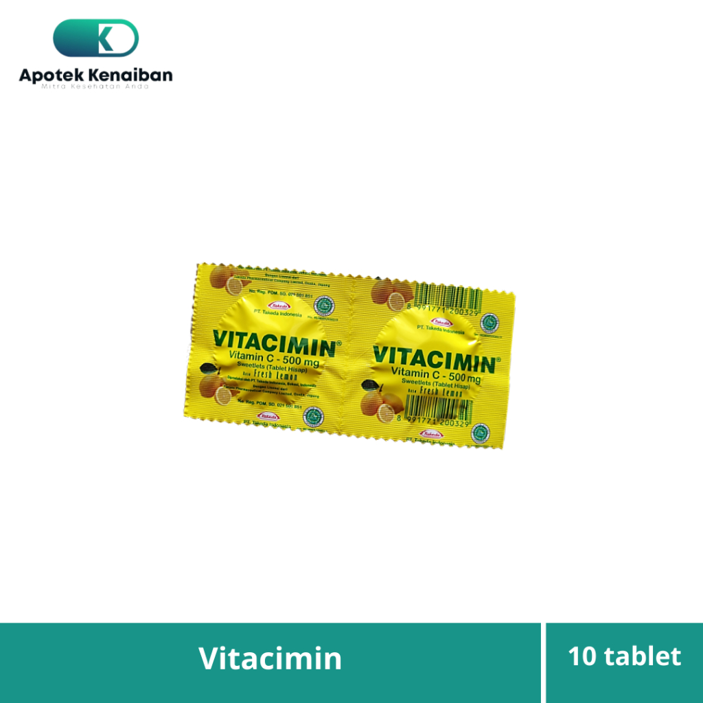 Jual VITACIMIN RASA LEMON / 5 STRIP @ 2 TABLET HISAP / VITAMIN C 500 MG ...