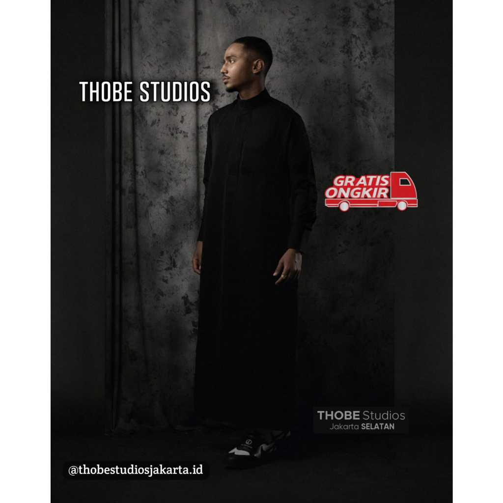 Jual Thobe Studios Roman Black Matte Hidden Button Jubah Gamis Pria Premium Slimfit Lengan ...