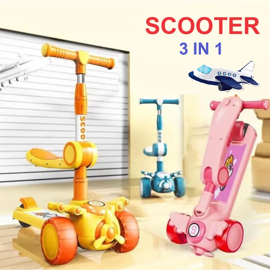 Jual [MODEL PESAWAT] 3 IN 1 Skuter Anak 3 Roda Otoped LED / Scooter ...