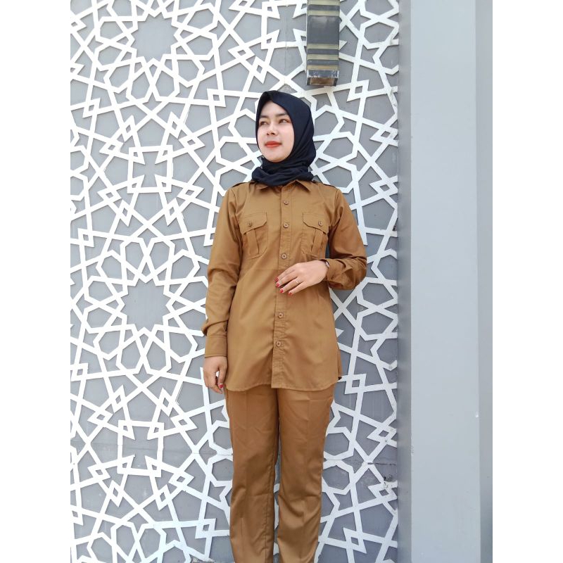 Jual seragam PNS wanita /setelan celana atasan kemeja saku dada /seragam dinas PDH/PEMDA ...