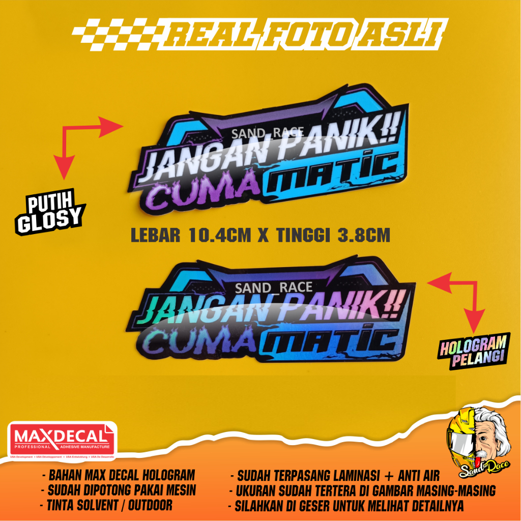 Jual stiker jangan panik cuma matic / sticker motor matik hologram ...