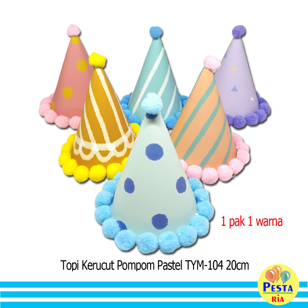 Jual Murah!! (1Pcs) Topi Kerucut Pompom paster Hbd, topi kerucut hbd ...