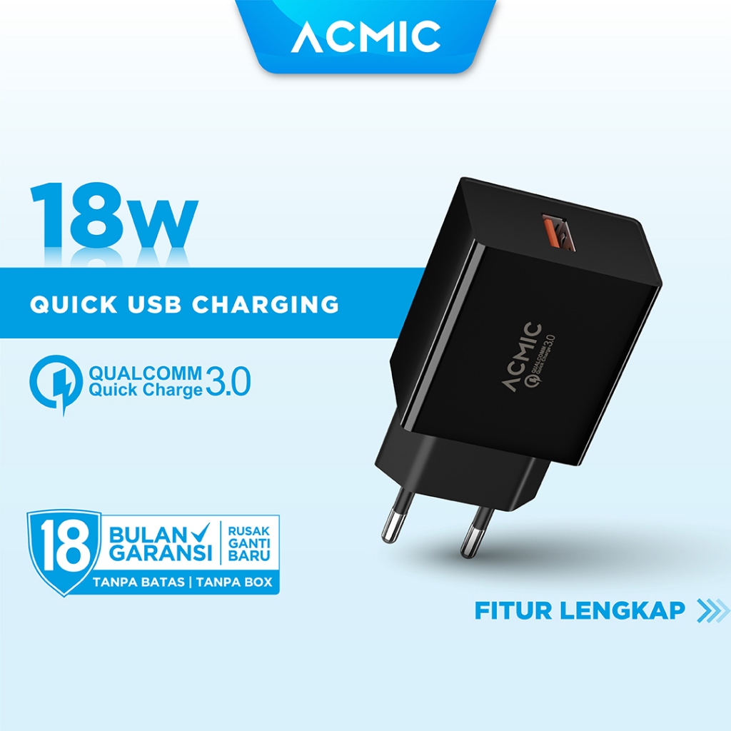 Jual ACMIC CQC01 USB 18W Kepala Charger Fast Charging Adaptor | Shopee ...