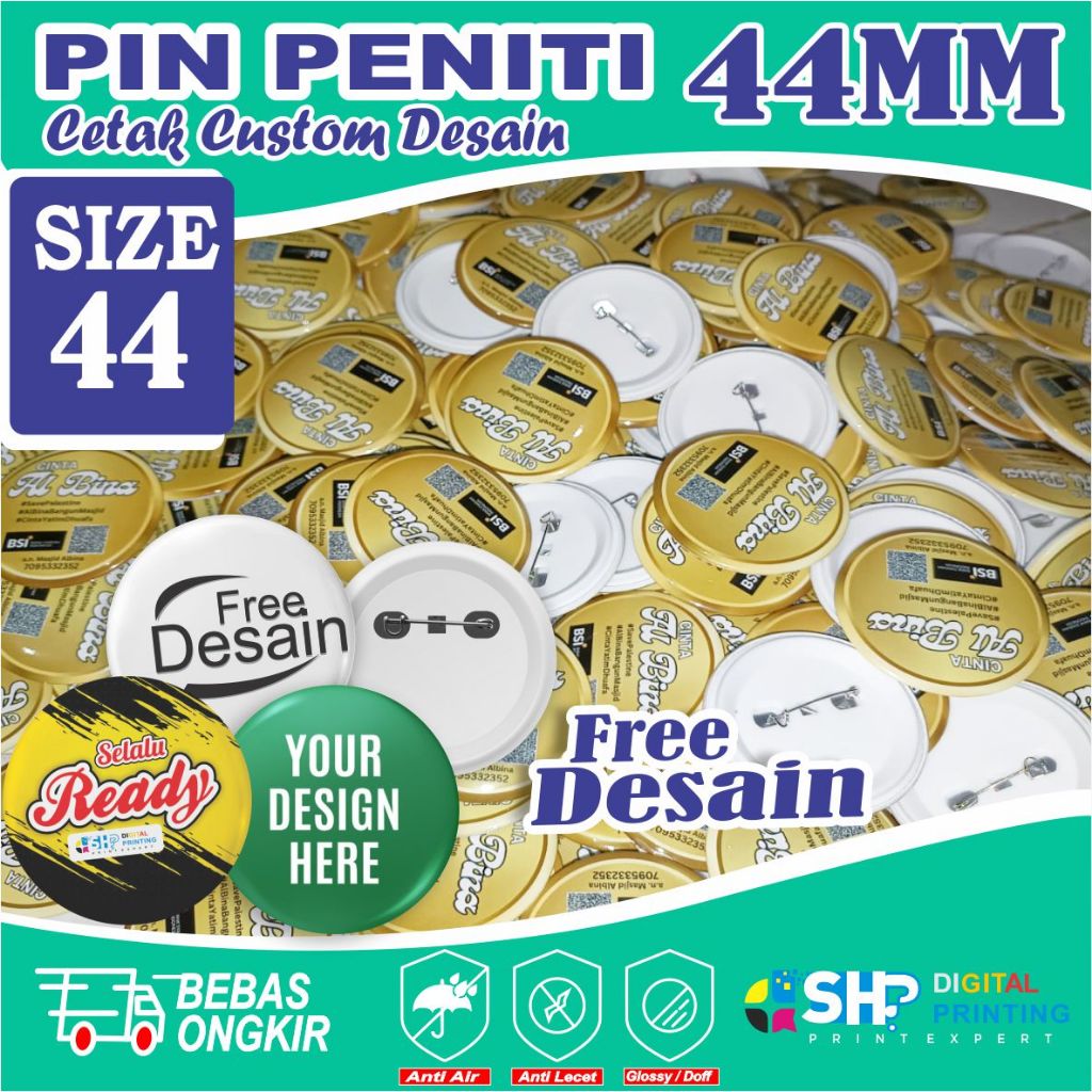 Jual Pin Peniti Bebas Desain Custom Suka Suka Ukuran 44mm Glossy/Doff ...
