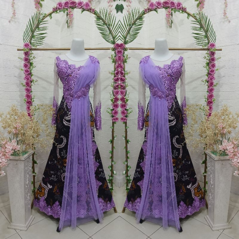 Jual GAUN DUYUNG UNGU LILAC BATIK STREET KOMBINASI TILE POLOS// DRESS ...