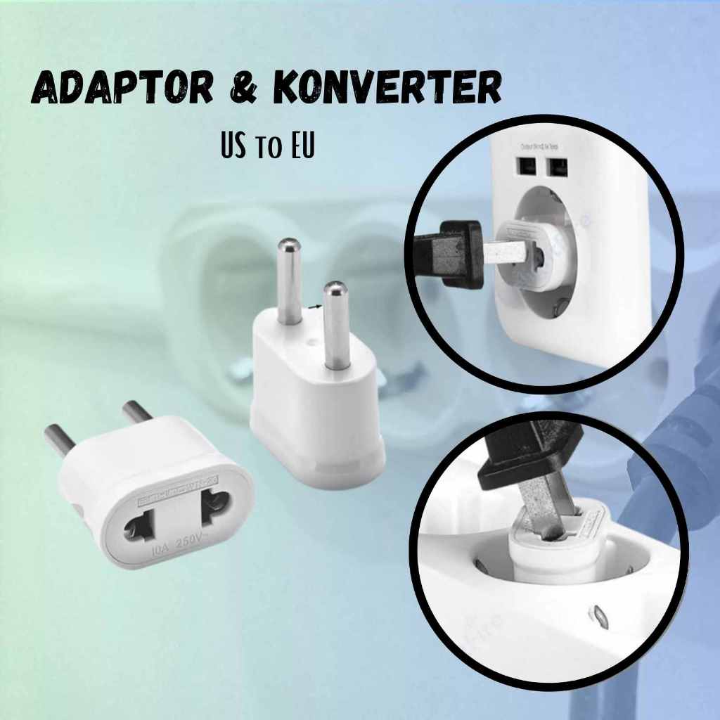 Jual Adaptor dan Konverter Colokan Listrik Gepeng US ke EU Plug Bulat ...