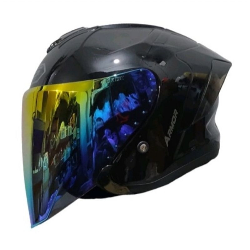 Jual HELM JS ARMOR HALF FACE HITAM GLOSY+VISIOR WARNA 100%ORIGINAL SNI ...