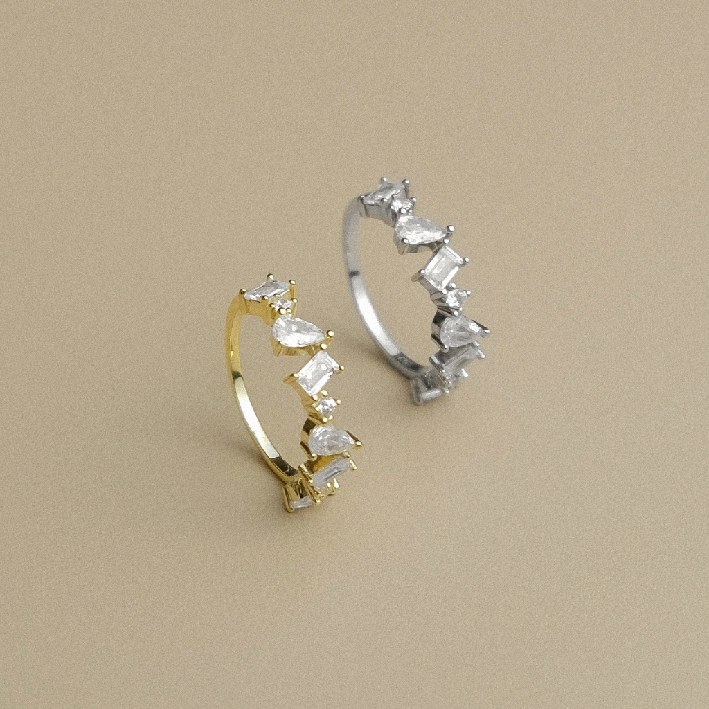 Jual Mezzo Baguette Zirconia Dainty Ring — 16K Gold Plated S925 ...