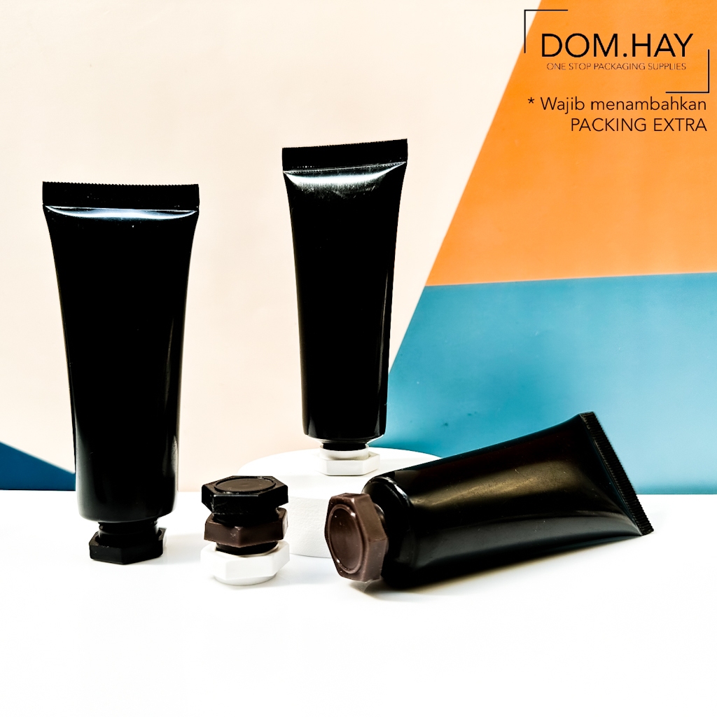 Jual 50ml Botol Tube Hitam HEXA Tutup Putar Plastik Packaging Skin Care ...