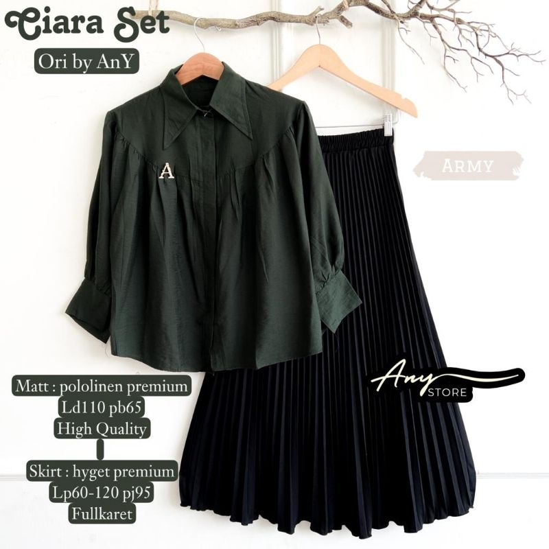Jual CIARA SET BY ANY SETELAN KEMEJA BLOUSE DAN ROK PLISKET PREMIUM | Shopee Indonesia
