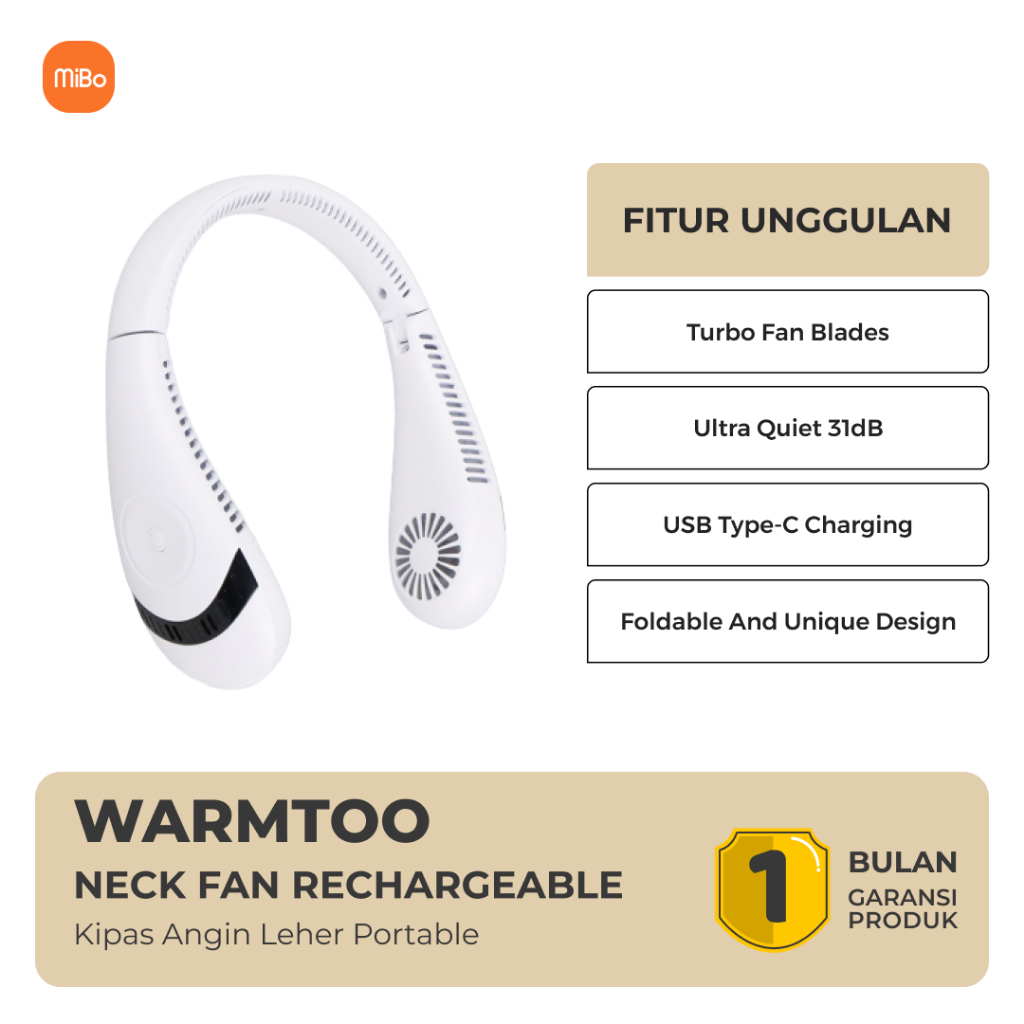 Jual Warmtoo Kipas Angin Leher Portable Neck Fan Rechargeable 5000mAh ...