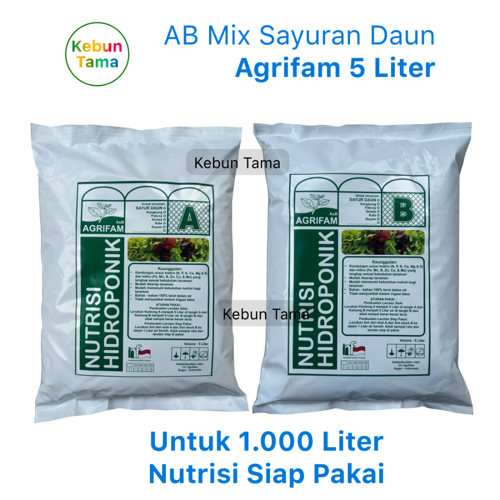 Jual Nutrisi AB Mix Hidroponik Sayur / Sayuran Daun Agrifam 5 Liter ...