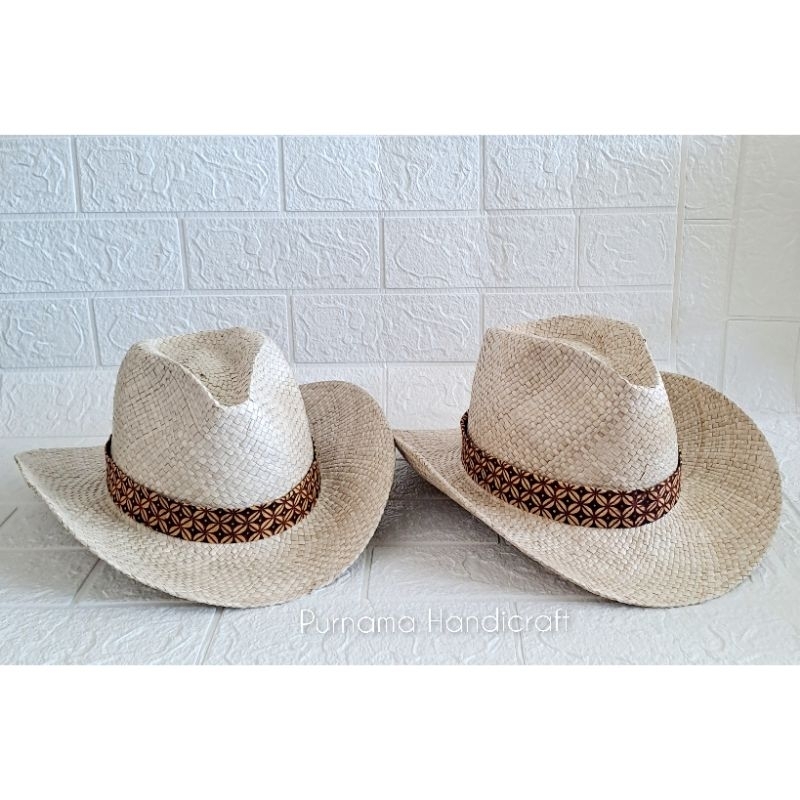 Jual Topi Koboy Pria Anyaman Pandan Pita Batik | Shopee Indonesia