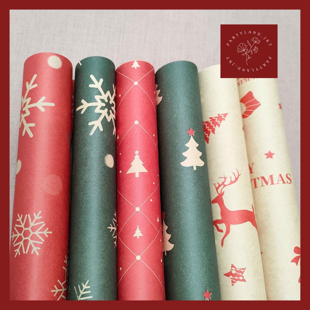 Jual Christmas Kraft Wrapping Paper Gift Natal Wrapping Motif Natal ...