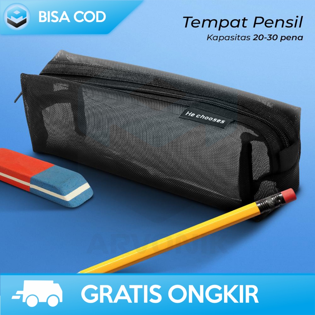 Jual TEMPAT PENSIL JARING TRANSPARAN RESLETING SIMPLE STATIONERY ZIPPER ...