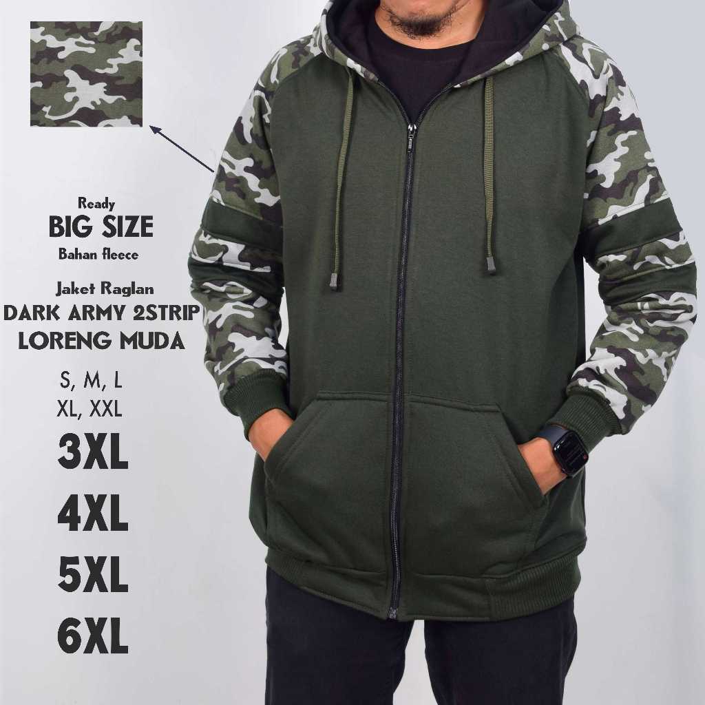 Jual Jaket Raglan Dark Army 2Strip Loreng Muda Pria Jumbo Big Size S M ...