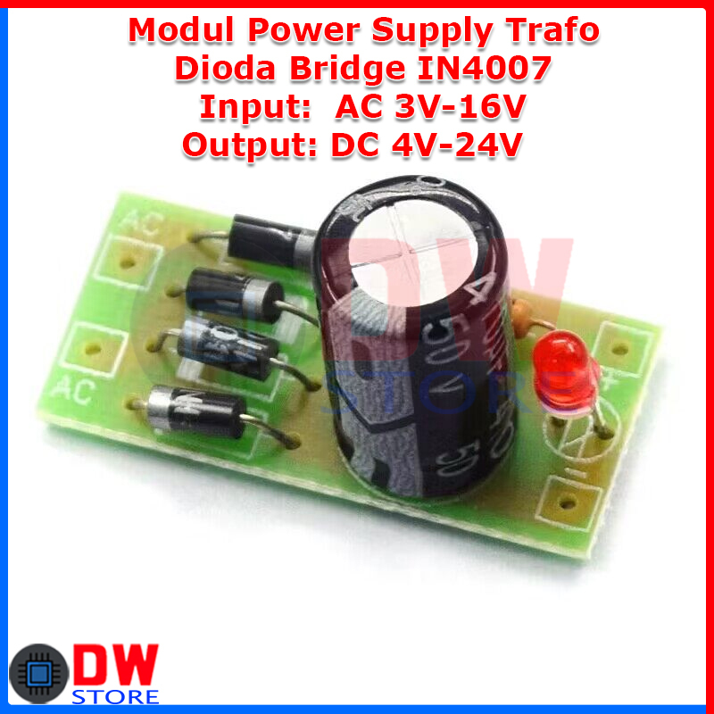 Jual Modul Power Supply Trafo AC Dioda Bridge IN4007 AC 3V-16V DC 4V ...