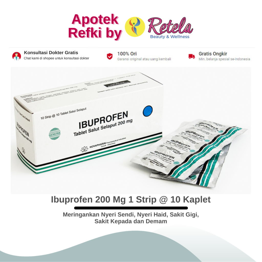 Jual Ibuprofen 200 Mg 1 Strip @ 10 Kaplet / Meringankan Nyeri Sendi ...
