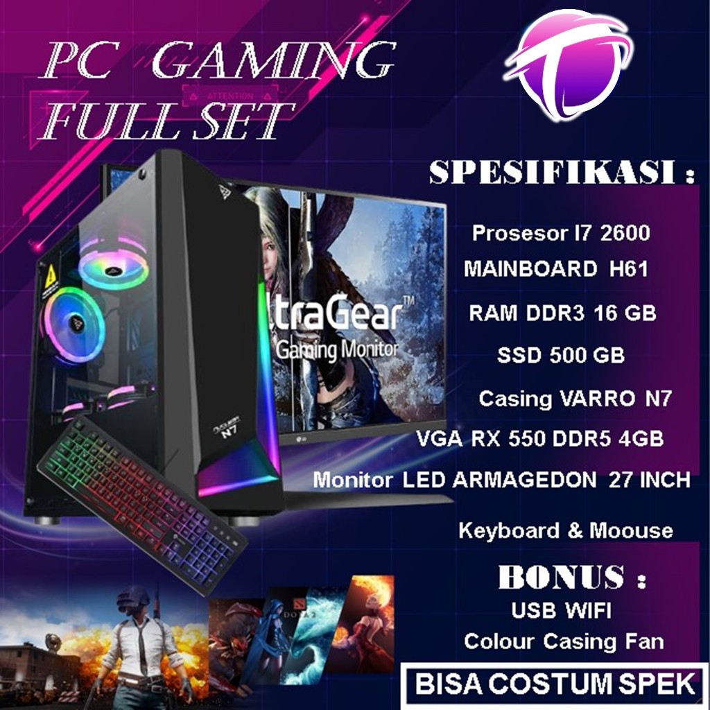 Jual Pc Gaming Komputer Rakitan Cpu Full Set Murah Core I7 2600 Fullset 6 Jutaan VGA RX 550 6 GB ...