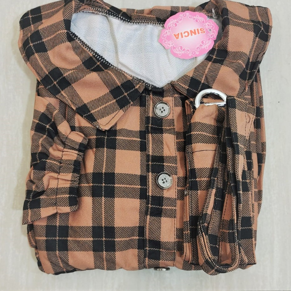 Jual Tunik rempel model kancing kerah bulat motif kotak + sabuk bahan ...