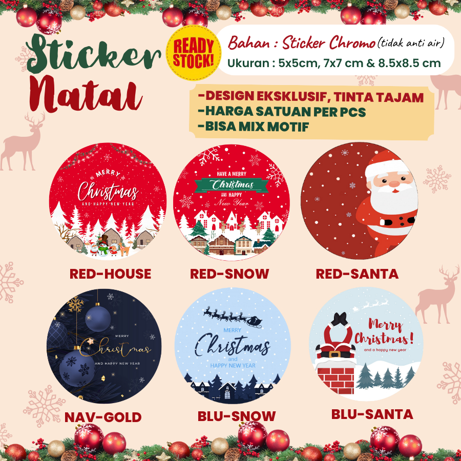 Jual Stiker Label Natal Christmas Sticker Bulat Segel Toples Cookies ...