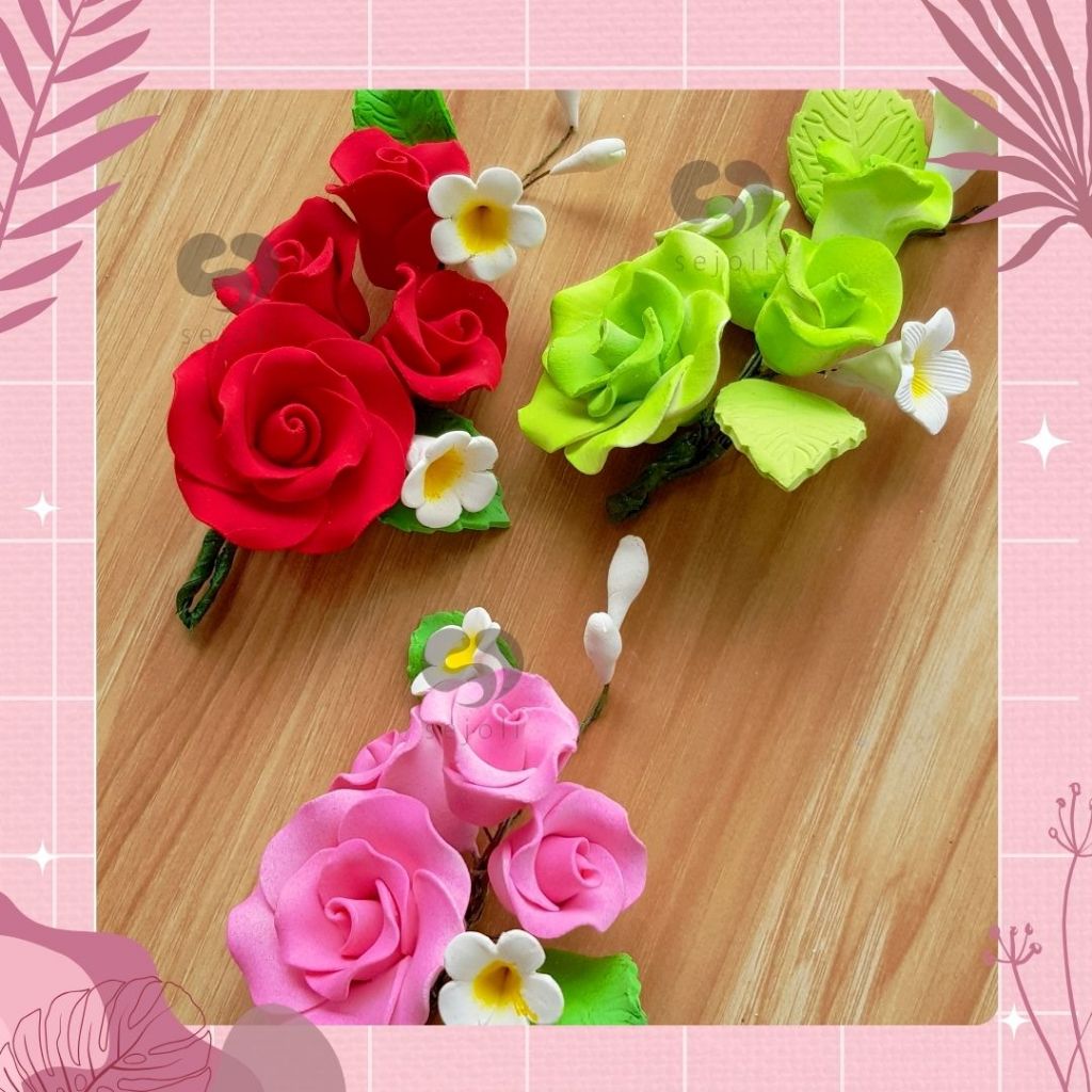 Jual Hiasan Kue / Cake Topper Bunga / Gumpaste Bunga Mawar Rangkai 4 ...