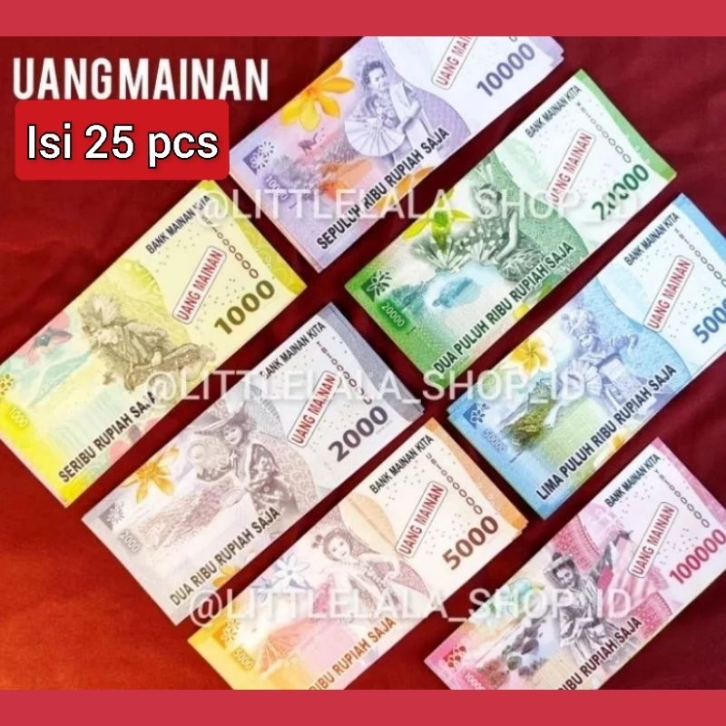 Jual uang mainan rupiah 1pack isi campur /uang mainan mix 100.000/20. ...