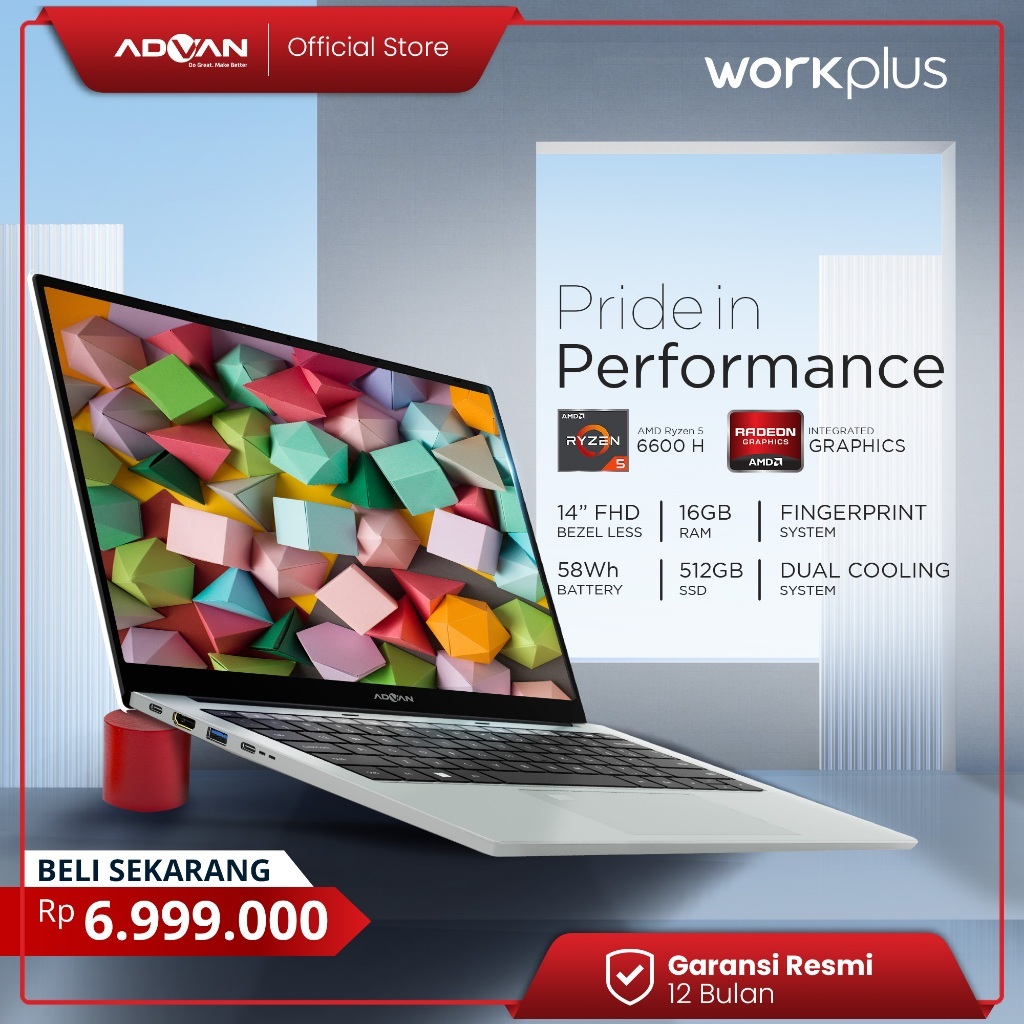 Jual ADVAN Laptop Workplus AMD Ryzen 5 6600H 14'' FHD IPS 16Gb 1TB / 512Gb Win 11 | Shopee Indonesia