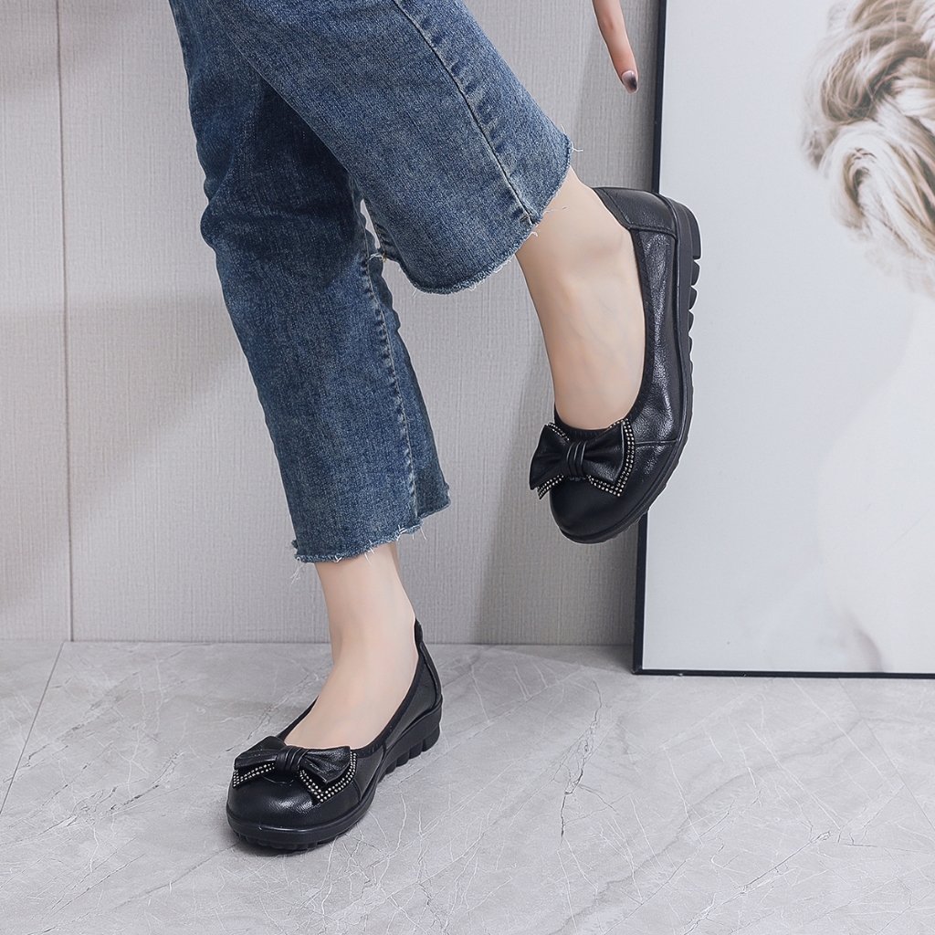 Jual LURAD Sepatu Cewek Flat Shoes Hitam Wanita Motif Pita Kualitas ...