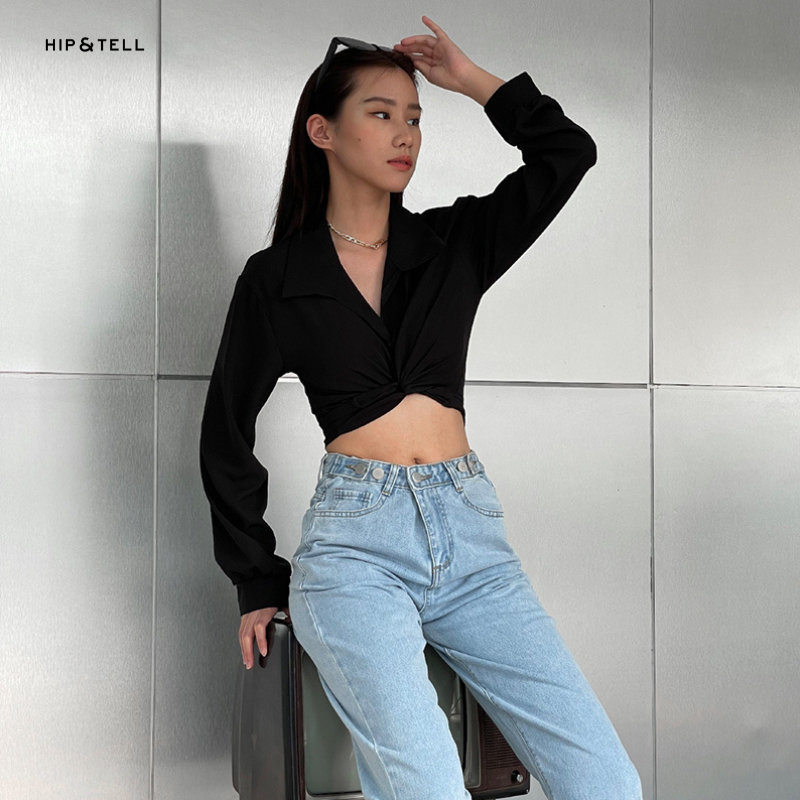 Jual Hip&Tell | Crop Long Sleeve | Alicia Top | Crop Top | Shopee Indonesia