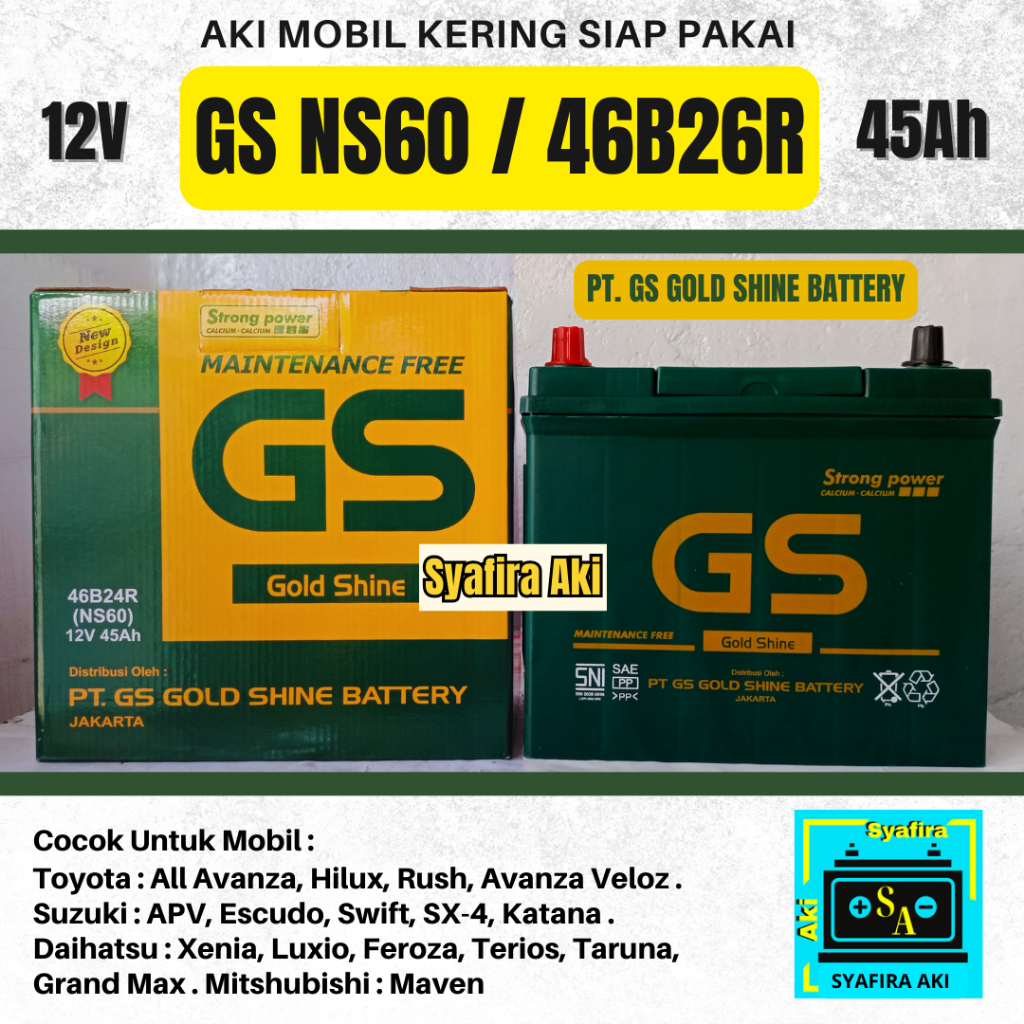 Jual AKI MOBIL AVANZA G / VELOZ, TERIOS, XENIA, RUSH, GRANDMAX GS MF NS60 AKI KERING 12V 45AH ...