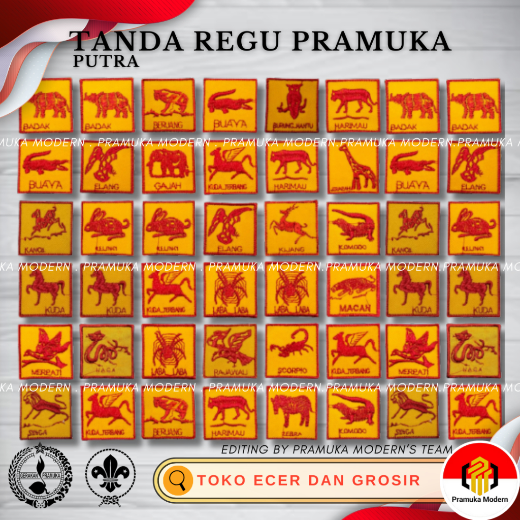 Jual Tanda regu pramuka putra lengkap 34 variasi regu hewan | tanda regu putra Bordir ( bijian ...