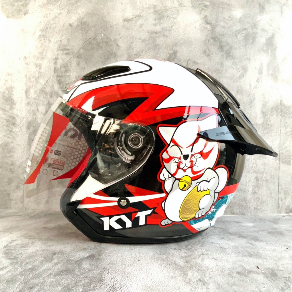 Jual KYT HELM DJ MARU KABUKI CAT DOFF | BLACK RED DOFF | HELM HALF FACE ...
