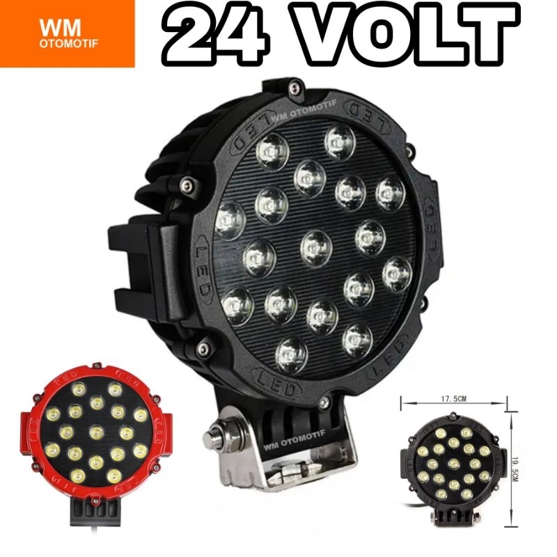 Jual Lampu Tembak 24 Volt LED CWL 17 Mata 51 Watt Sorot Bulat JEEP Truk ...